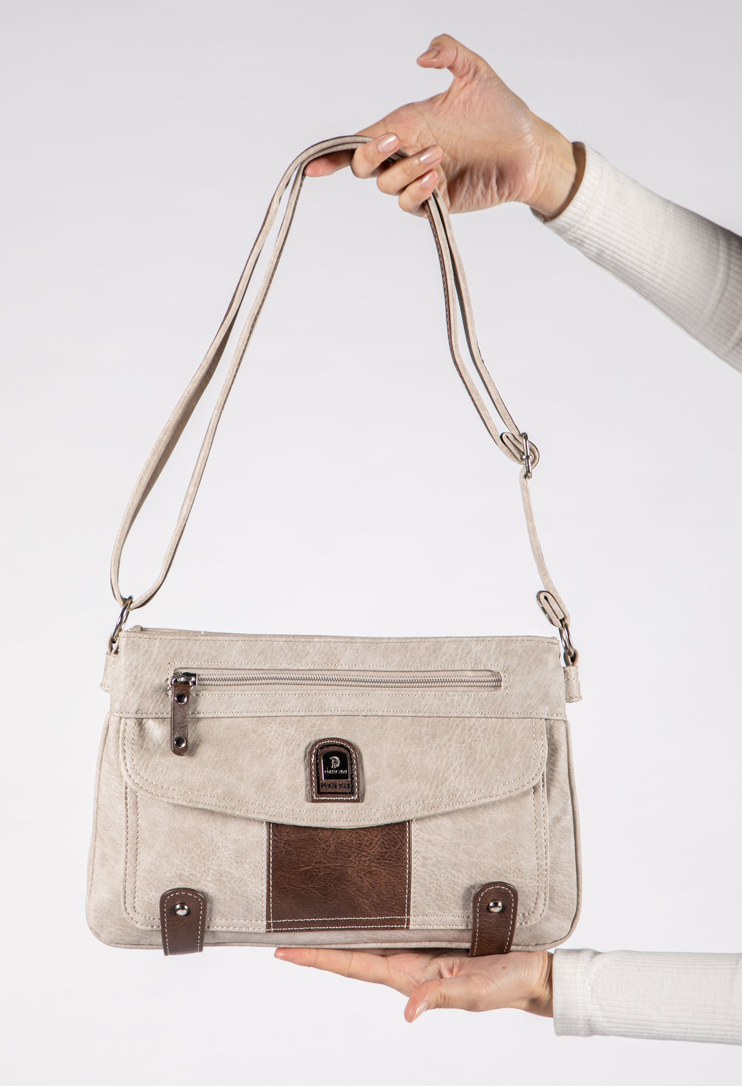 PS Accessories Multi Compartment Vintage Leather Look Bag in Oatmeal ...