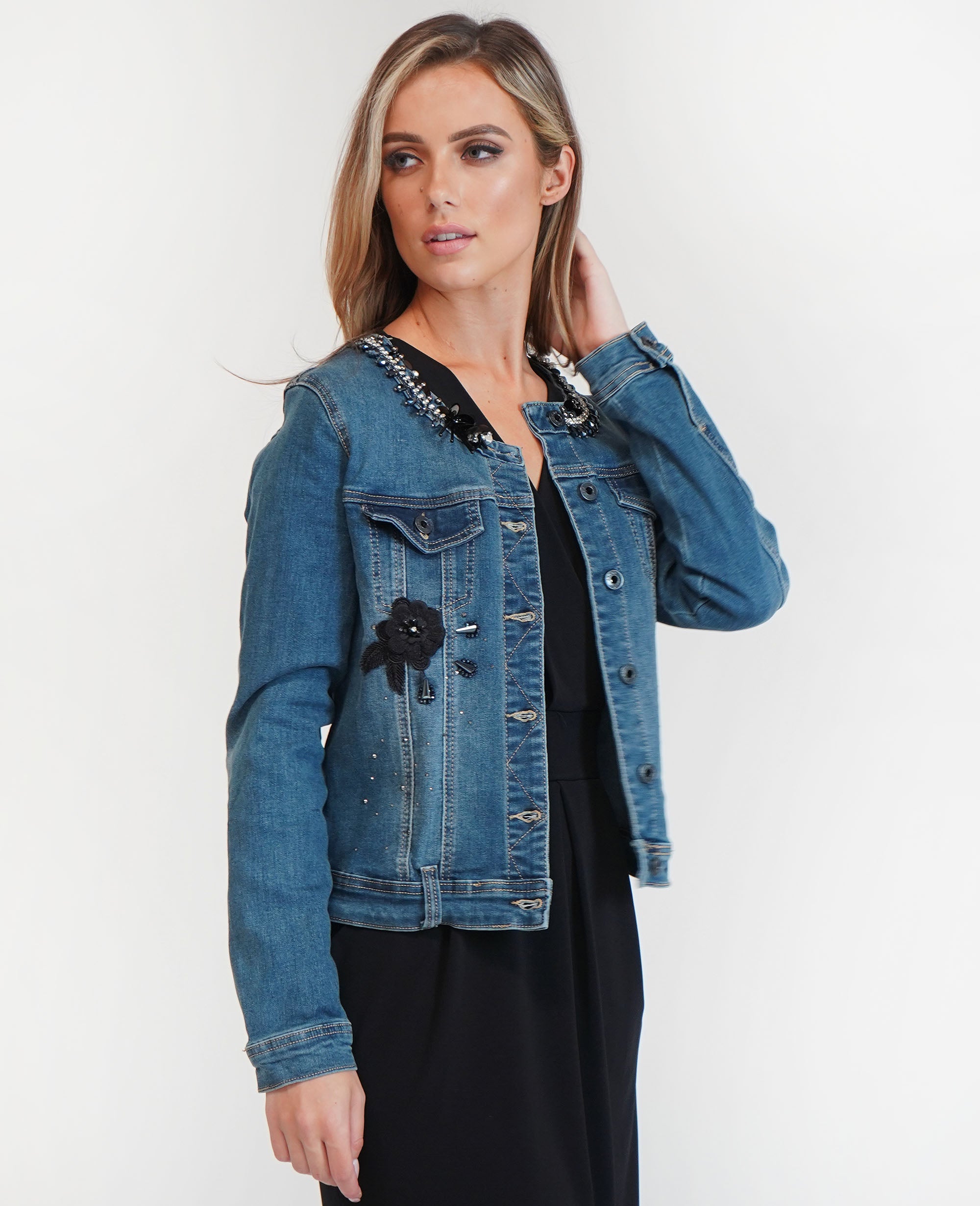 The Trend Room Jewel Trim Denim Jacket | Pamela Scott