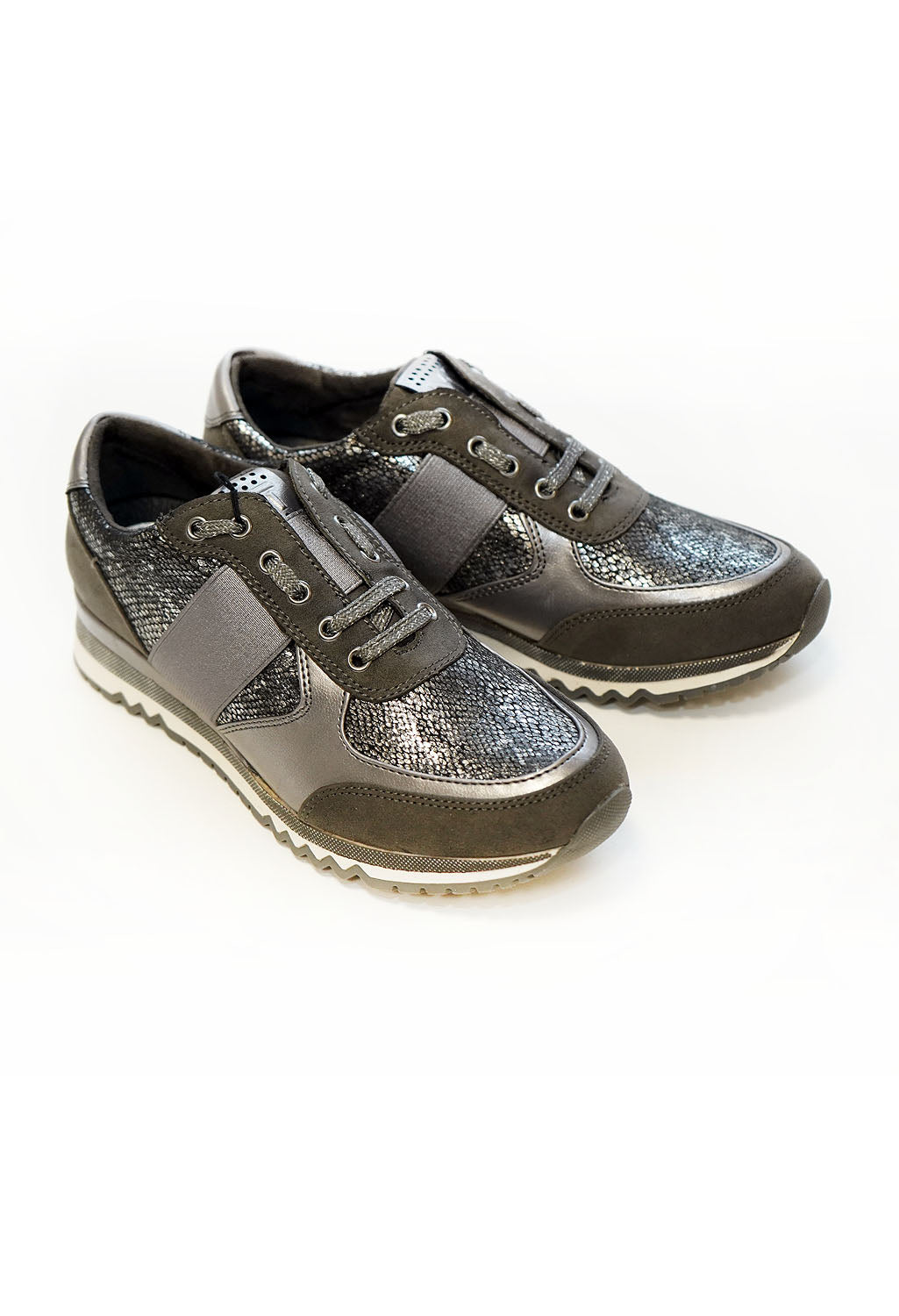 Marco Tozzi Dark Grey Metallic Trainer | Pamela Scott