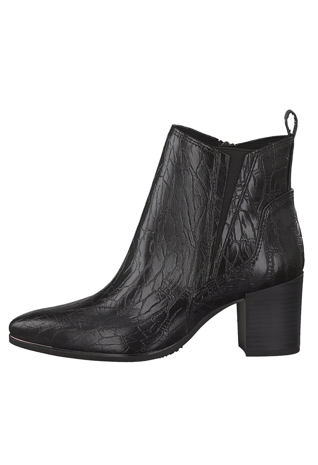 Marco Tozzi Black Croc Print Ankle Boot | Pamela Scott